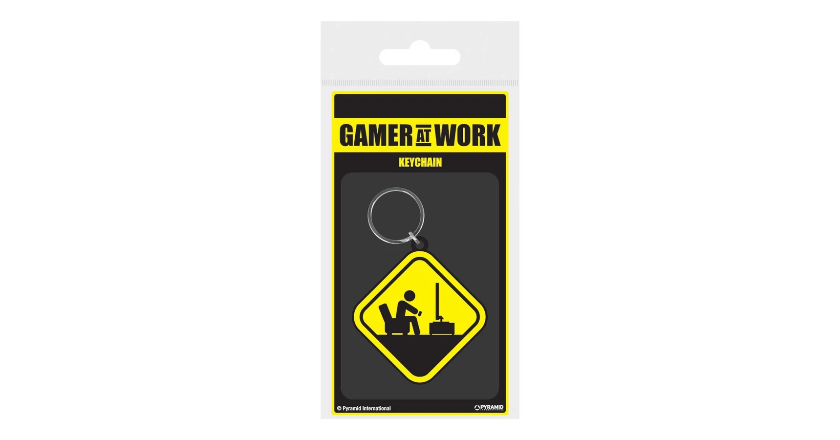 Gamer At Work Rubber Kulcstartó Caution Sign 6 cm